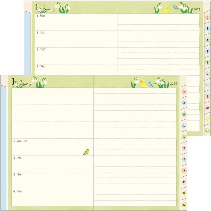 MIDORI 2026 Pocket Diary B6 Weekly – Bird Pattern | Japanese Planner ...
