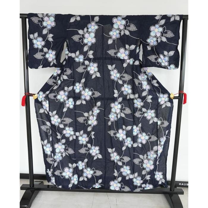 Summer Yukata - Dark Blue with flowers, Cotton, 159cm – WABI-SABI STORE